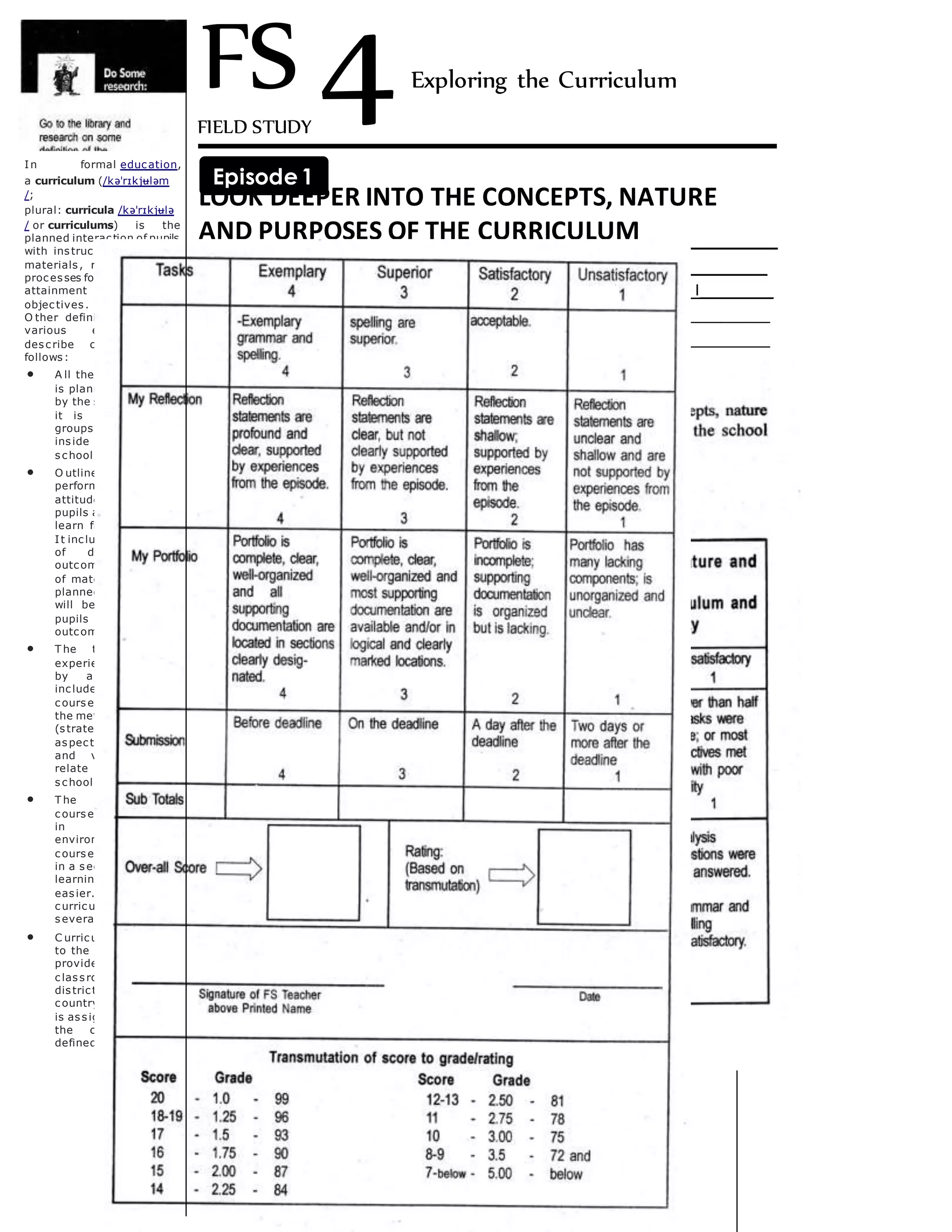 Field Study 4 Exploring the Curriculum | DOCX