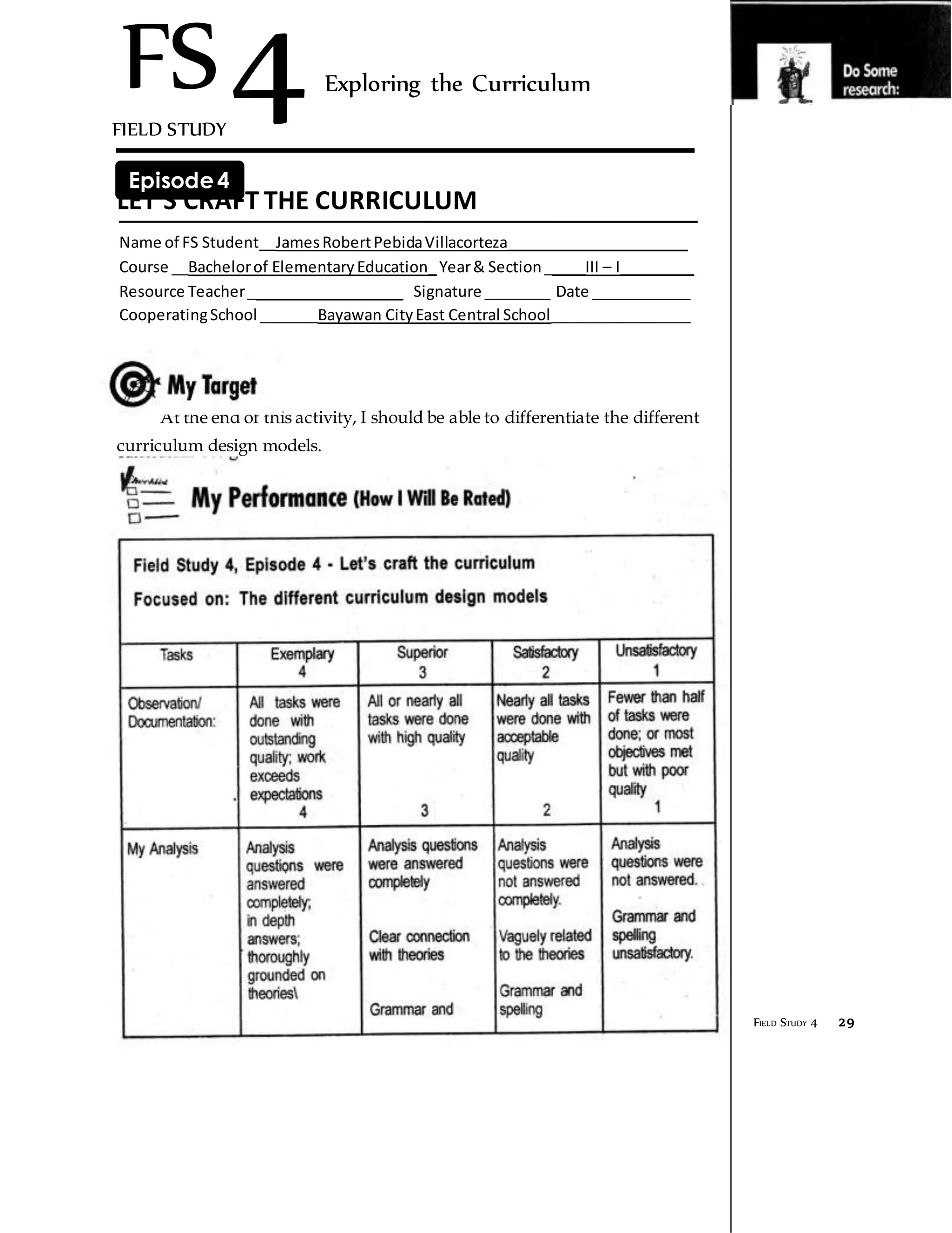 Field Study 4 Exploring the Curriculum | DOCX