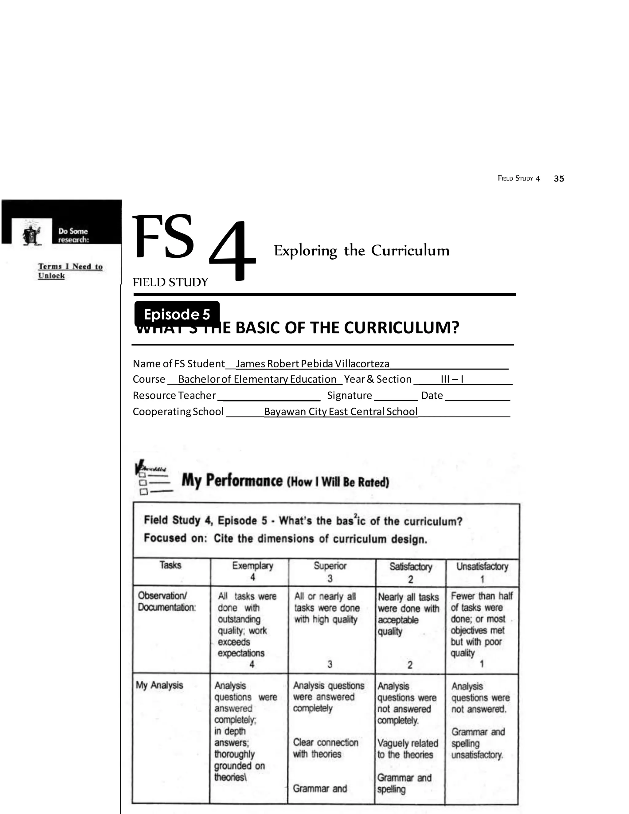 Field Study 4 Exploring the Curriculum | DOCX