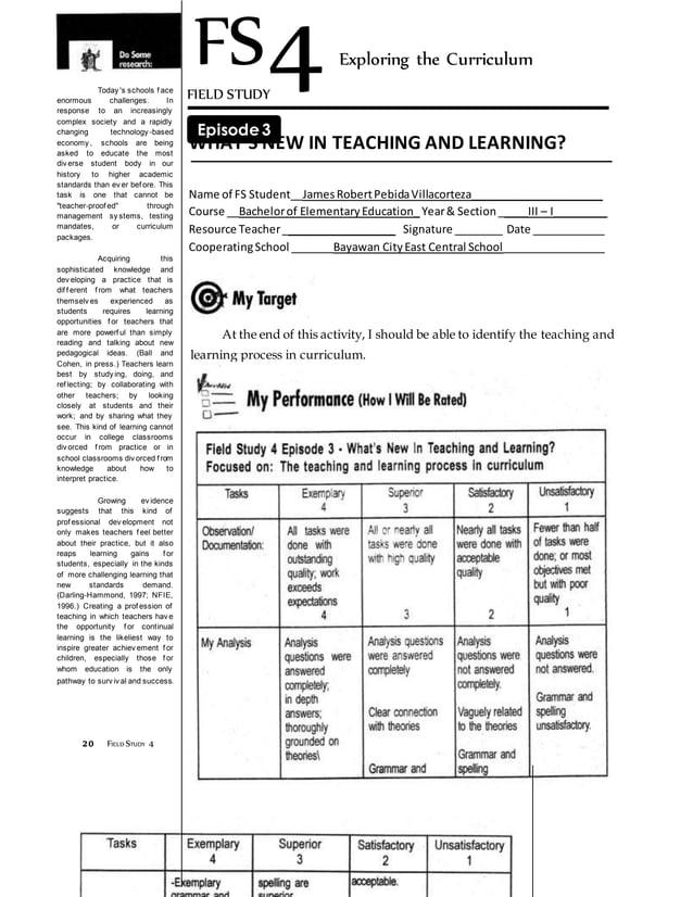 Field Study 4 Exploring the Curriculum | DOCX