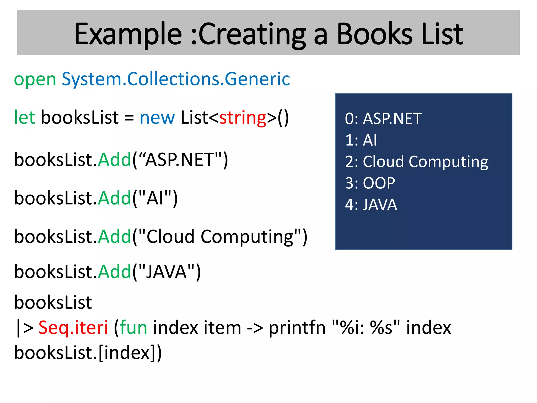F sharp lists & dictionary | PPT
