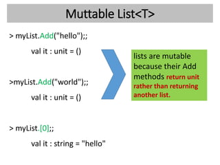 F sharp lists & dictionary | PPT