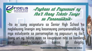FSH_Oryentasyon sa Asignaturang Pagbasa at Pagsusuri ng Iba't Ibang Teksto Tungo sa Pananaliksik ...