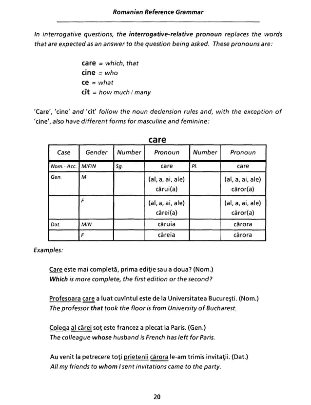 Romanian Reference Grammar | PDF