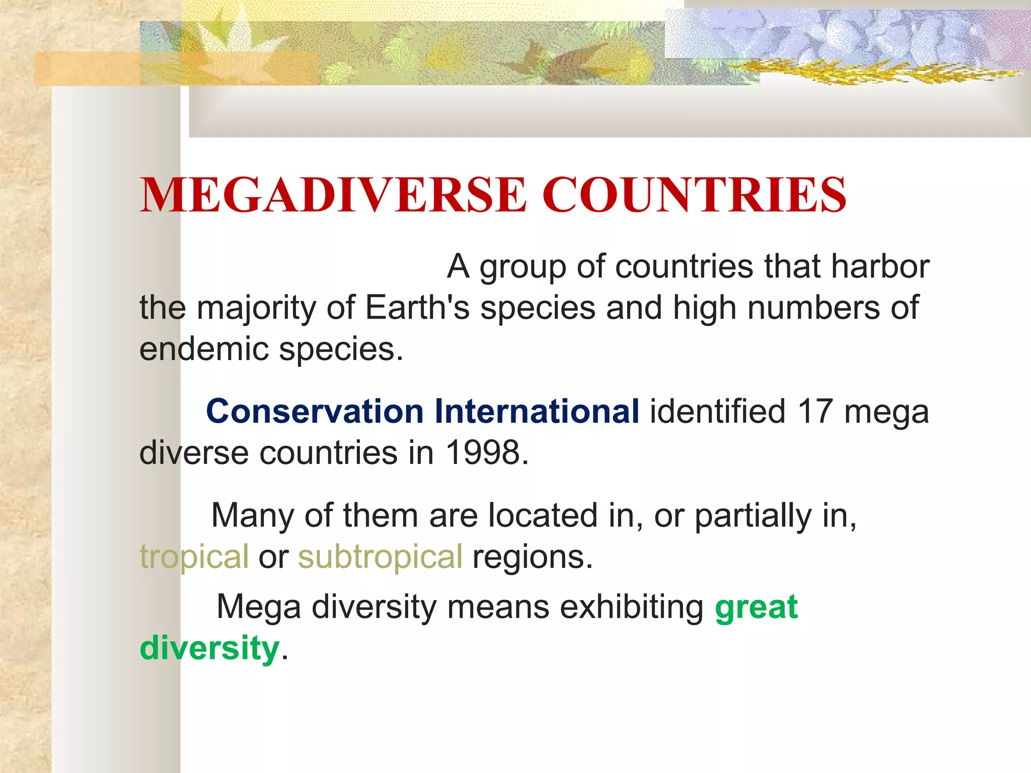 Mega Biodiverse Countries | PPT