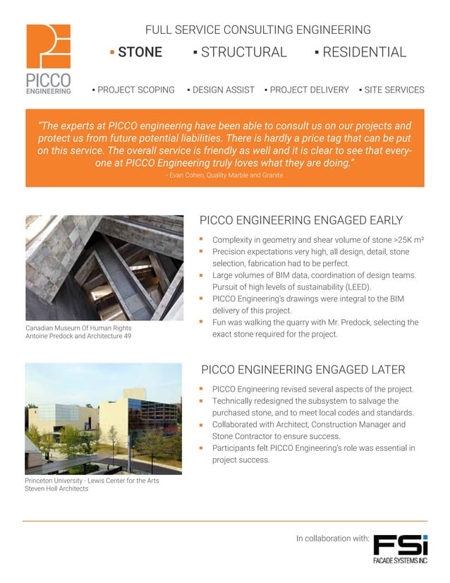 Fsi picco engineering stone and structural solutions v1 | PDF