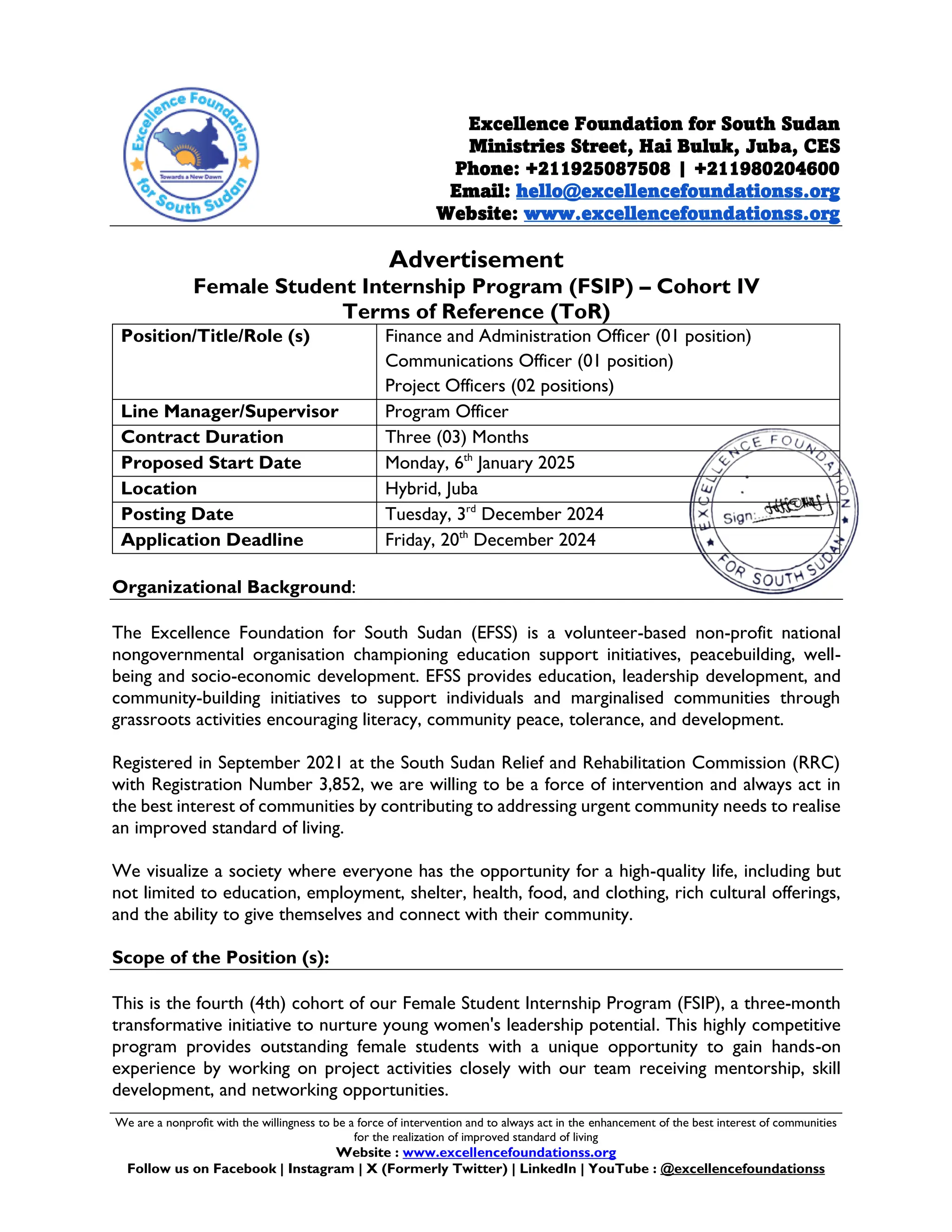 Application for the Female Student Internship Program fourth cohort | PDF