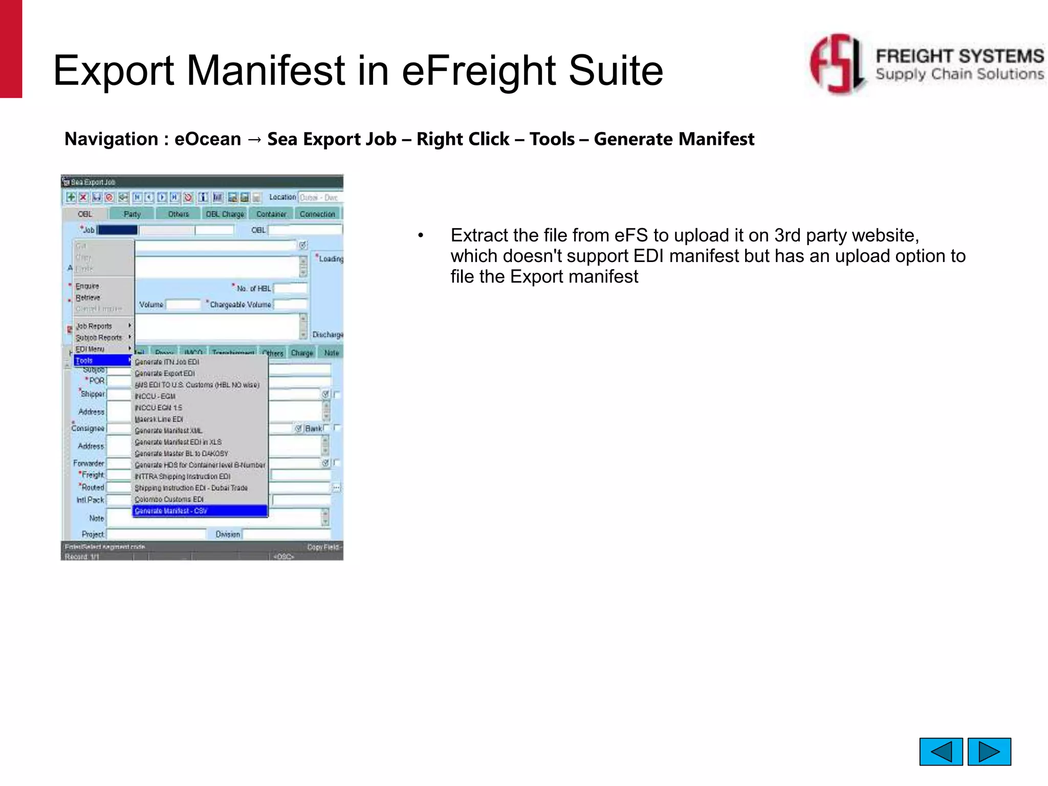 FSL Ocean Export Documentation v2.1 | PPTX
