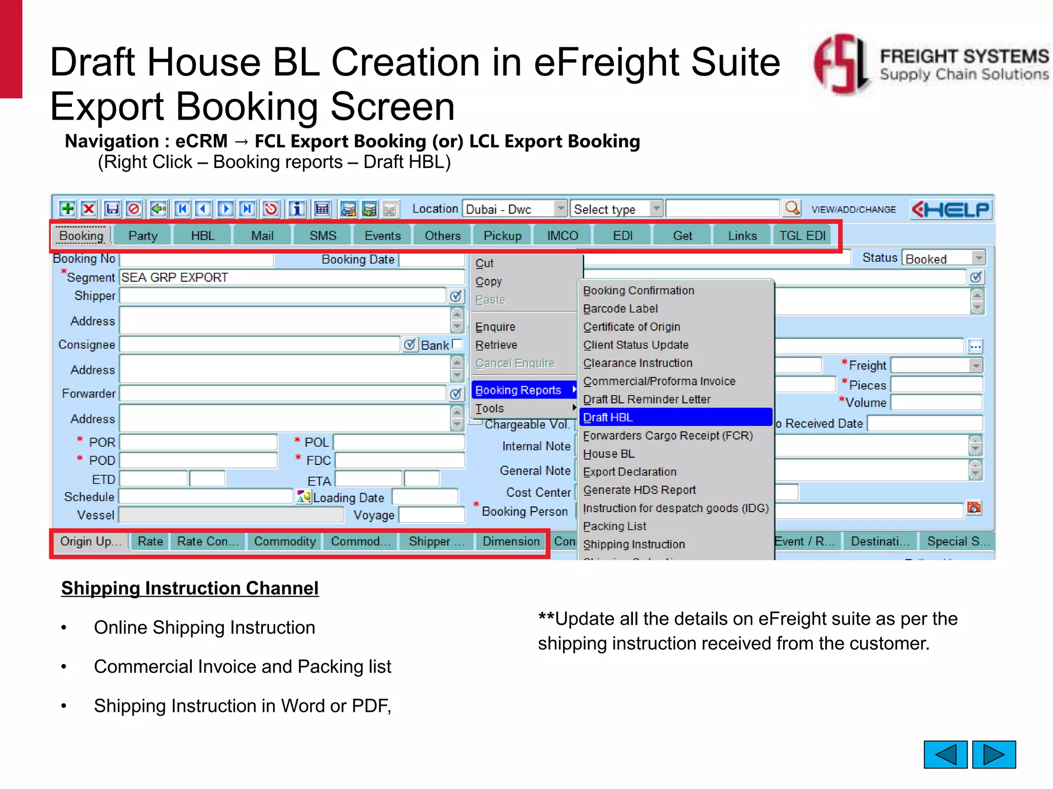FSL Ocean Export Documentation v2.1 | PPTX