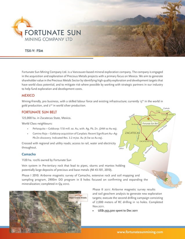 Fortunate Sun Mining Fact Sheet | PDF