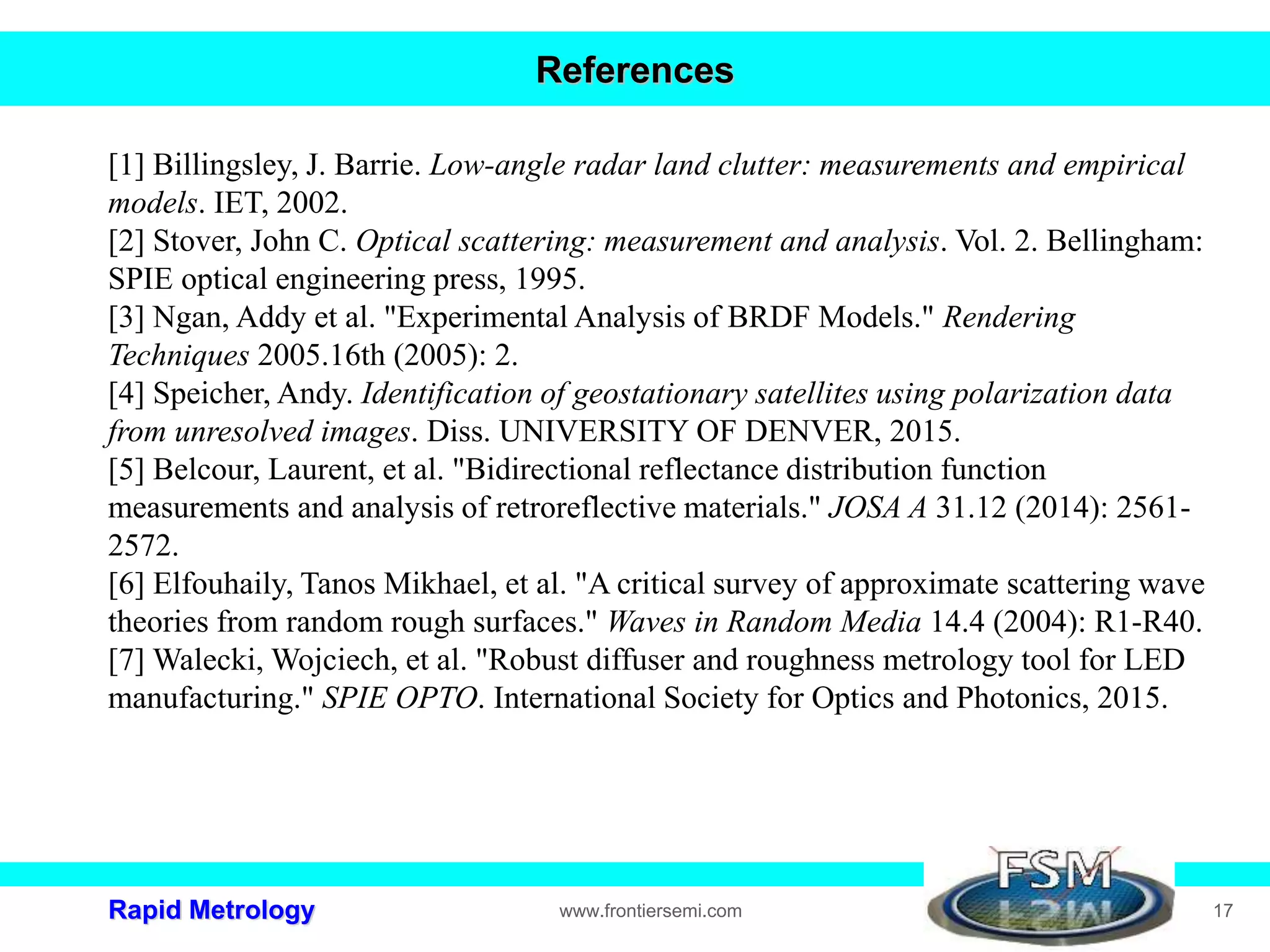 FSM roughness metrology for diffusers and very rough surfaces phot west ...