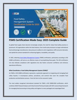 FSMS Certification Made Easy- 2025 Complete Guide | PDF
