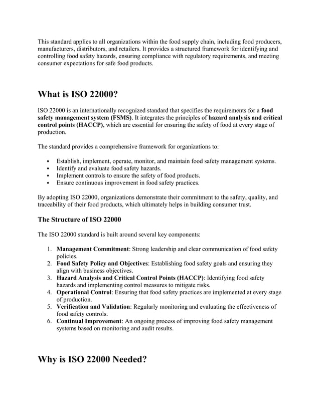 FSMS ISO 22000 Standard: Enhancing Food Safety and Quality | DOCX