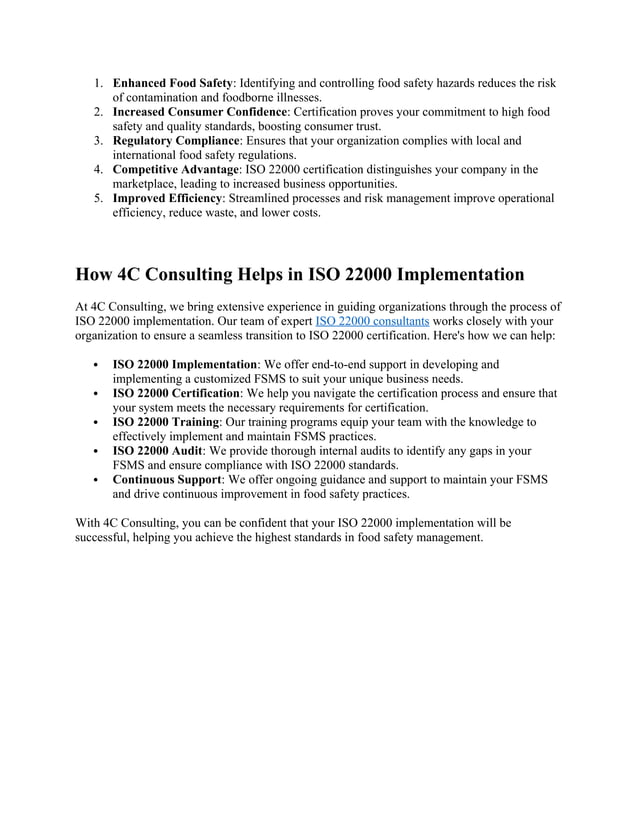 FSMS ISO 22000 Standard: Enhancing Food Safety and Quality | DOCX