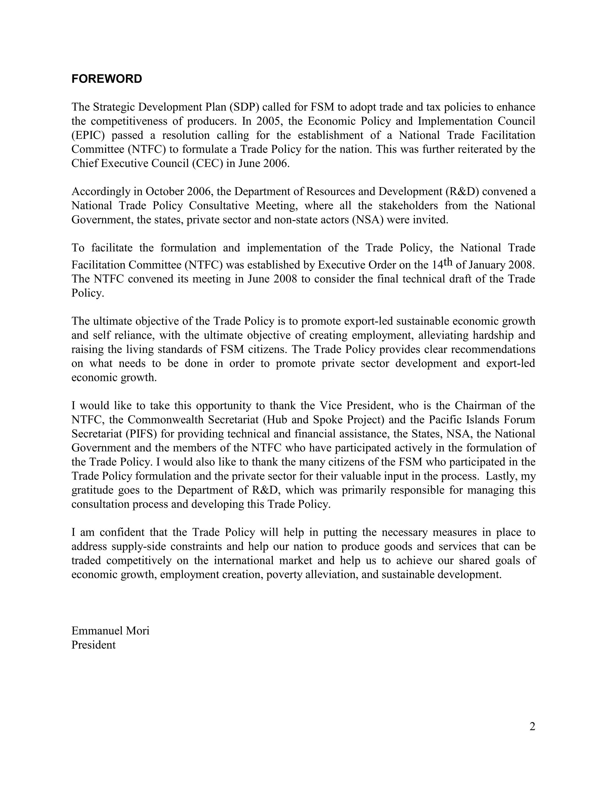 FSM Trade Policy | PDF