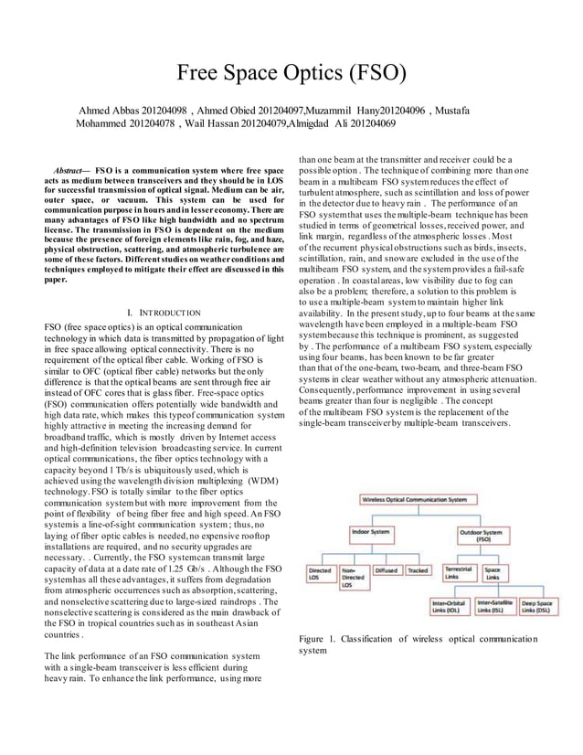 Free Space Optical communication - FSO IEEE paper | DOCX | Computer Networking | Computing