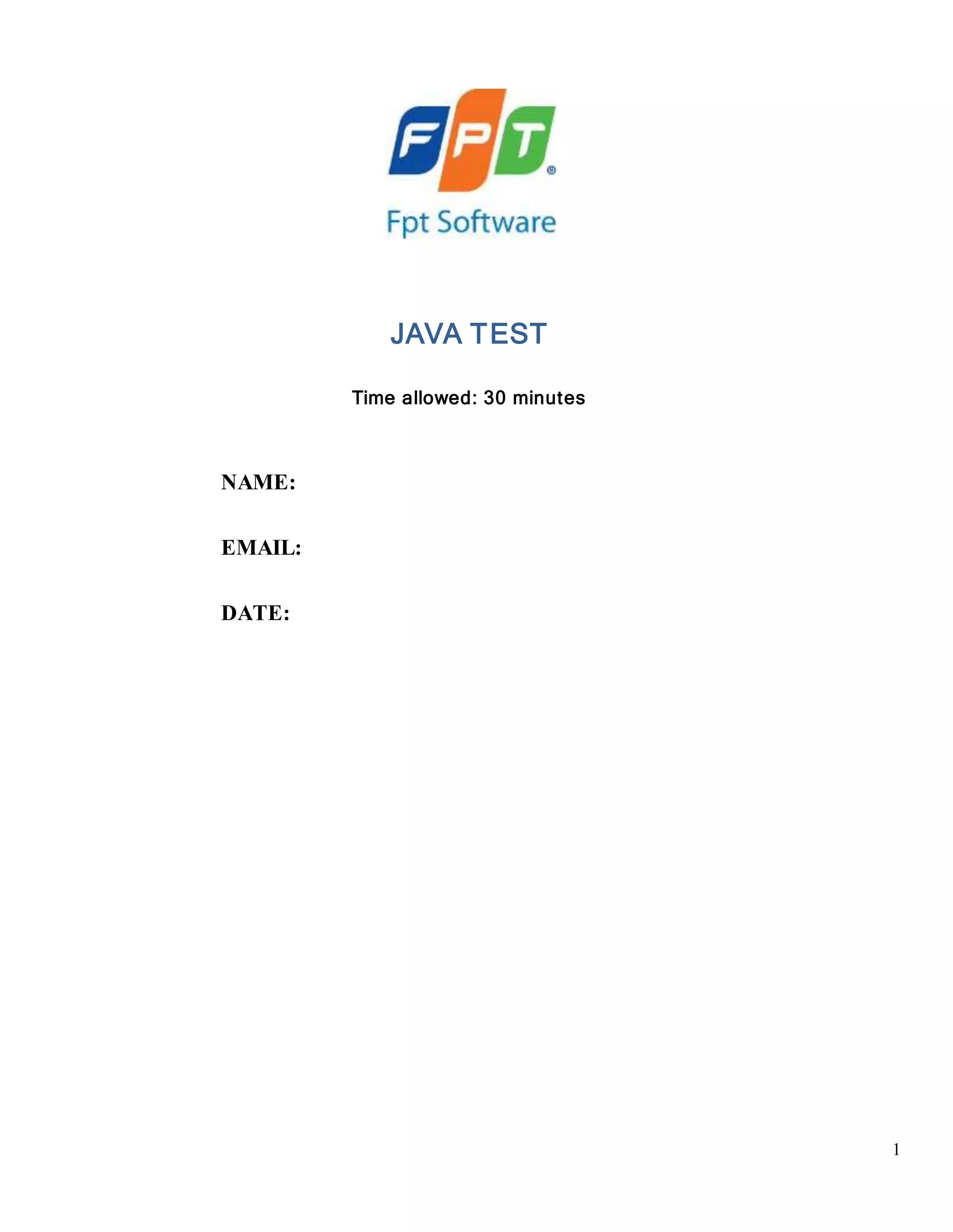 FSOFT - Test Java Exam | DOCX | Programming Languages | Computing