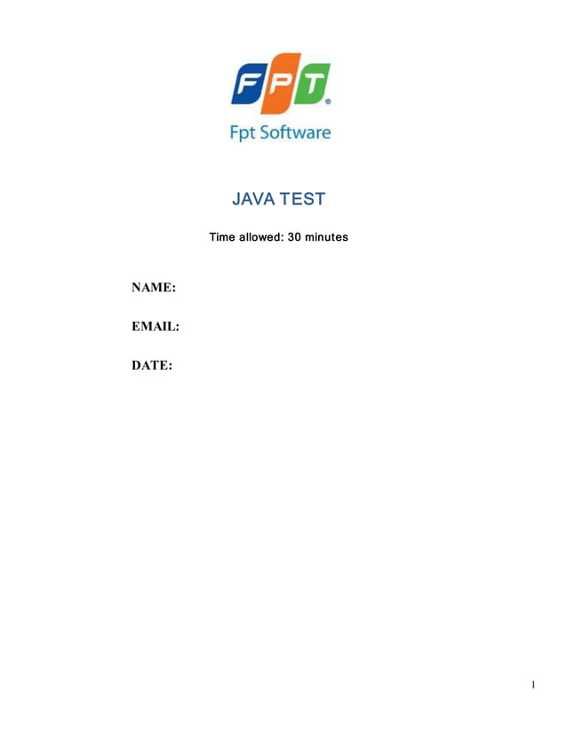 FSOFT - Test Java Exam | DOCX | Programming Languages | Computing