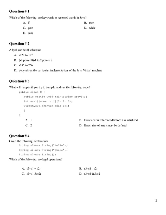 FSOFT - Test Java Exam | DOCX | Programming Languages | Computing