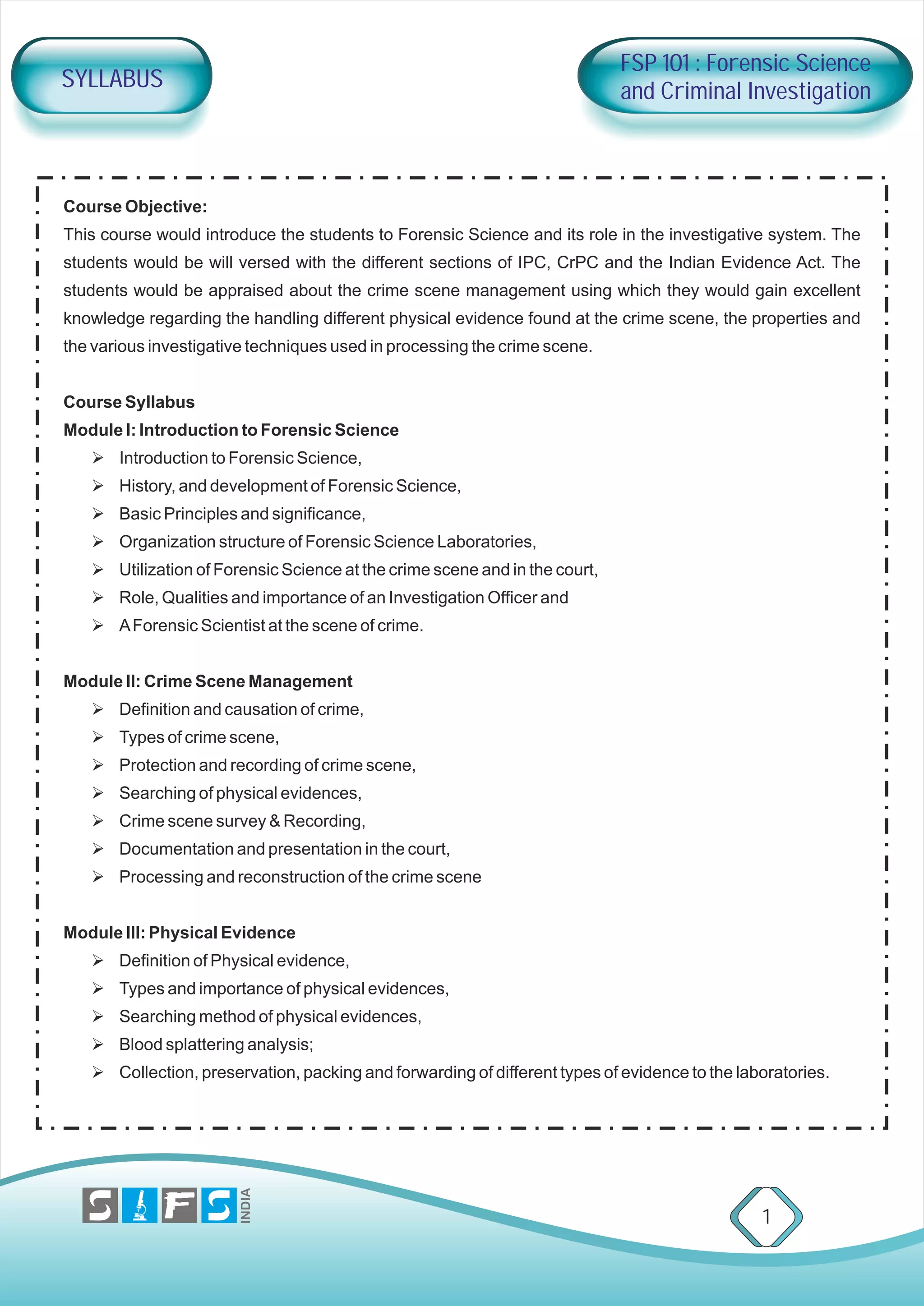 Fsp 101-forensic science criminal investigation syllabus for training | PDF