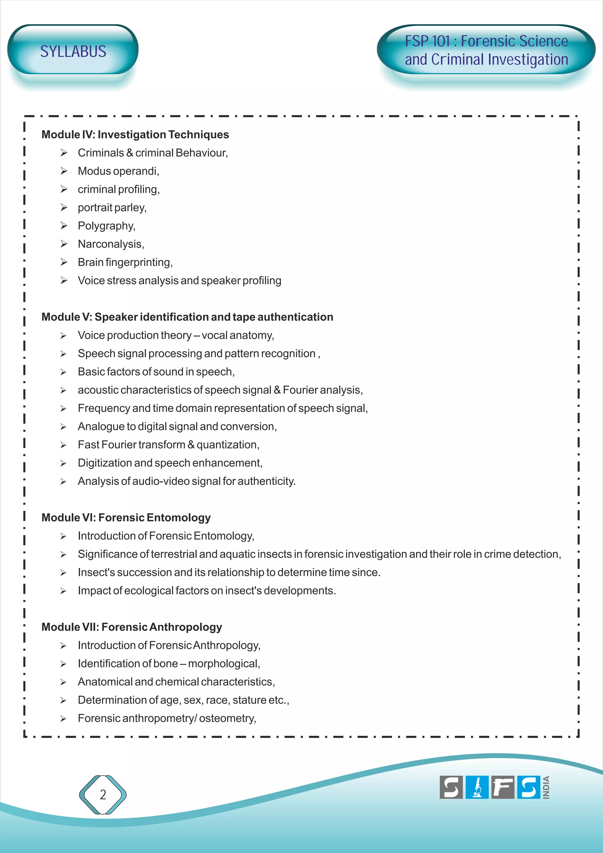 Fsp 101-forensic science criminal investigation syllabus for training | PDF