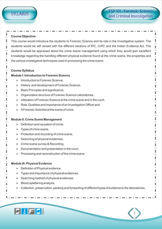 Fsp 101-forensic science criminal investigation syllabus for training | PDF