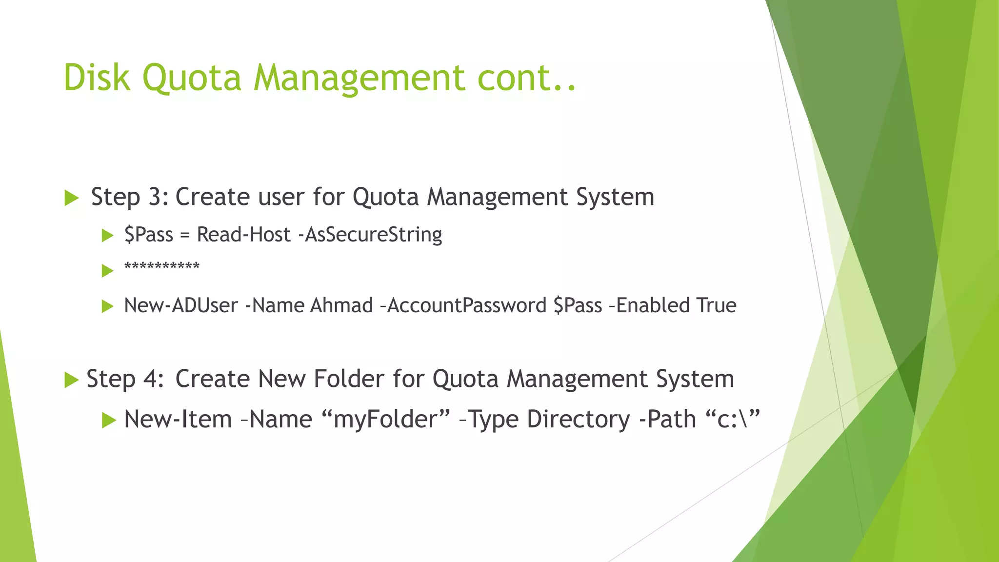 Fsrm disk quota management system and file encryption | PPTX