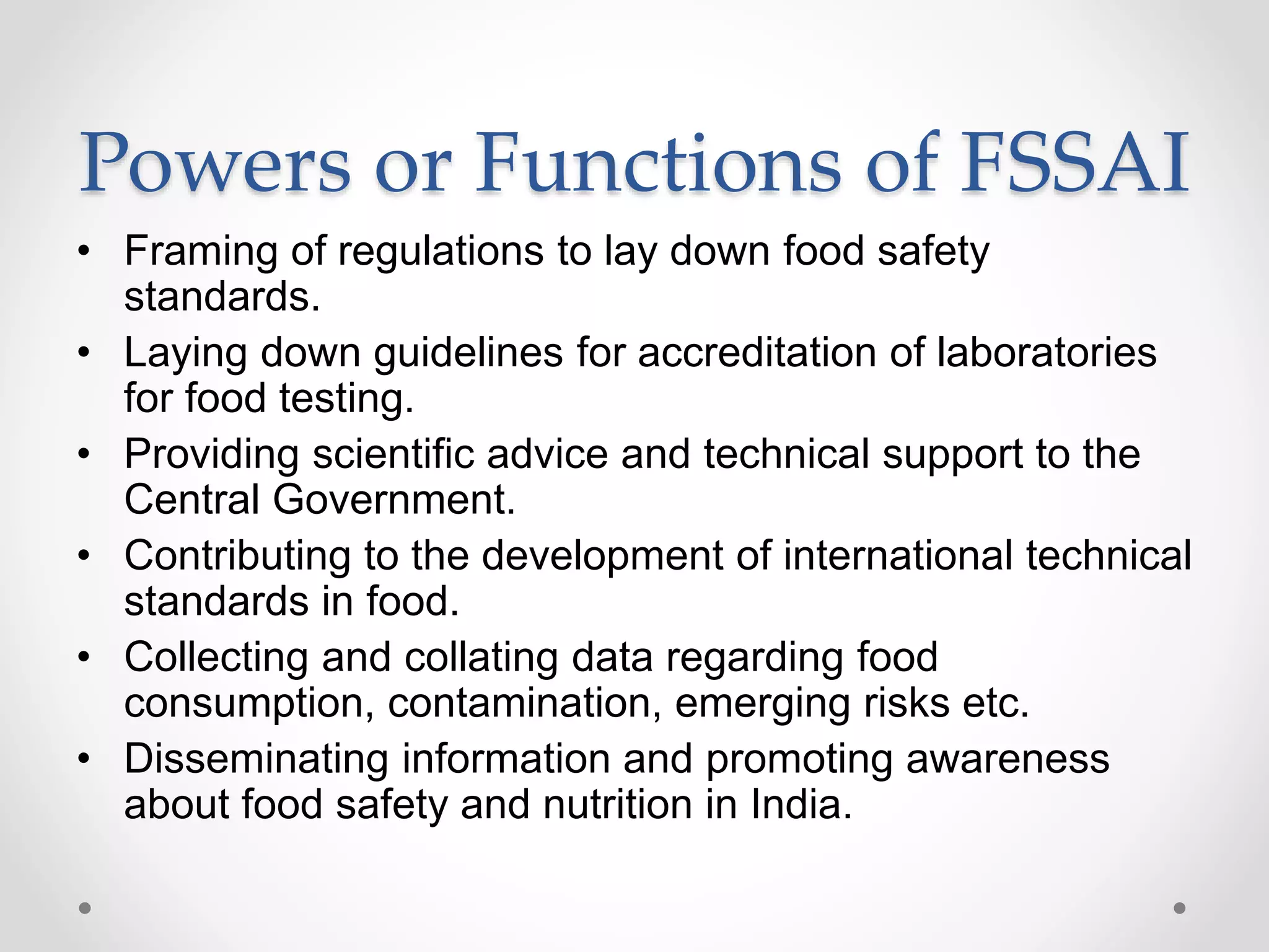 FOOD SAFETY STANDARDS AUTHORITY OF INDIA (FSSAI) | PPTX