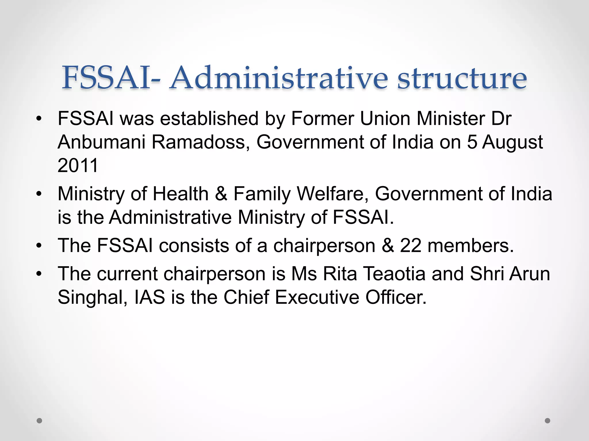FOOD SAFETY STANDARDS AUTHORITY OF INDIA (FSSAI) | PPTX