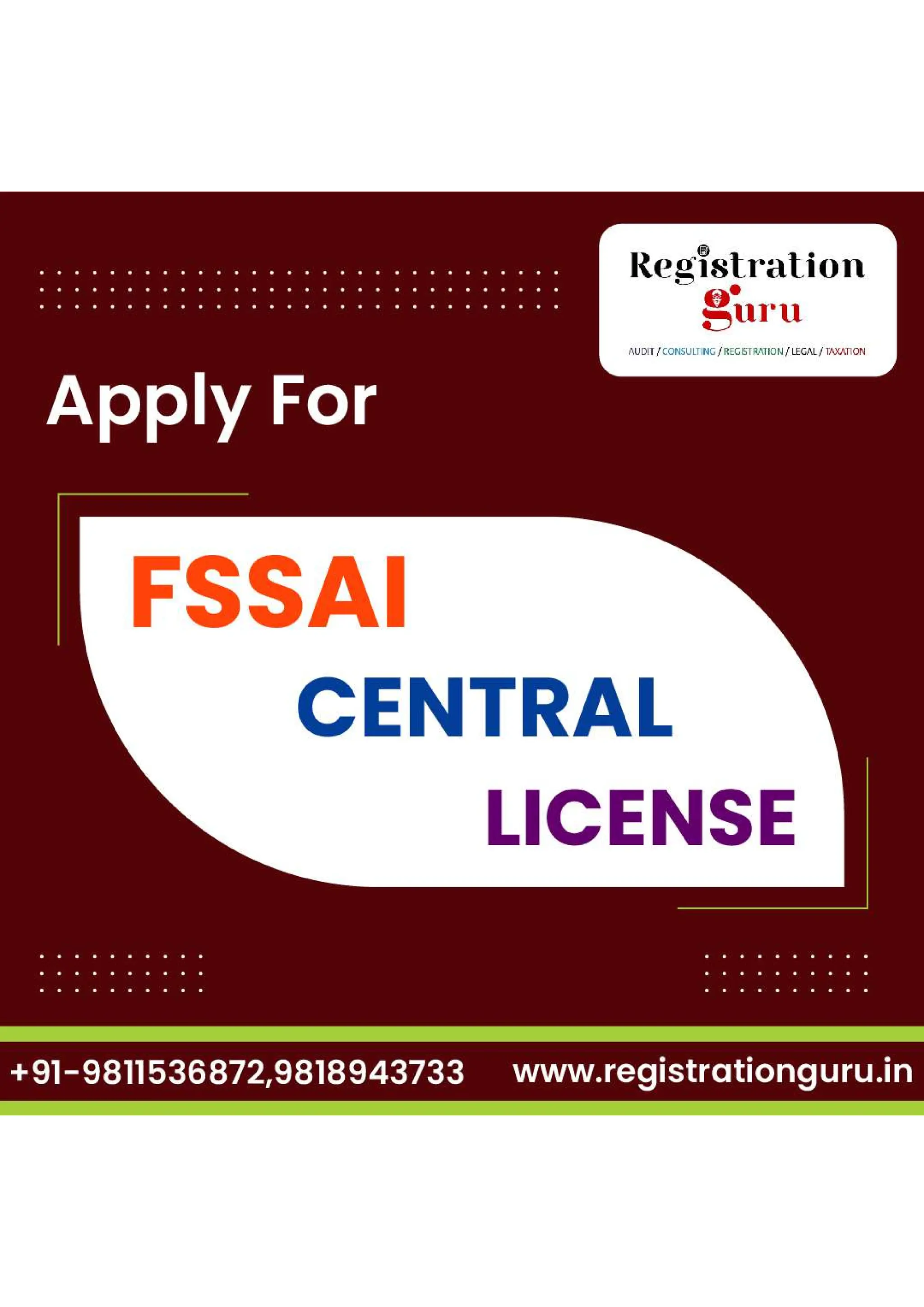 fssai central license in india with registration guru | PDF