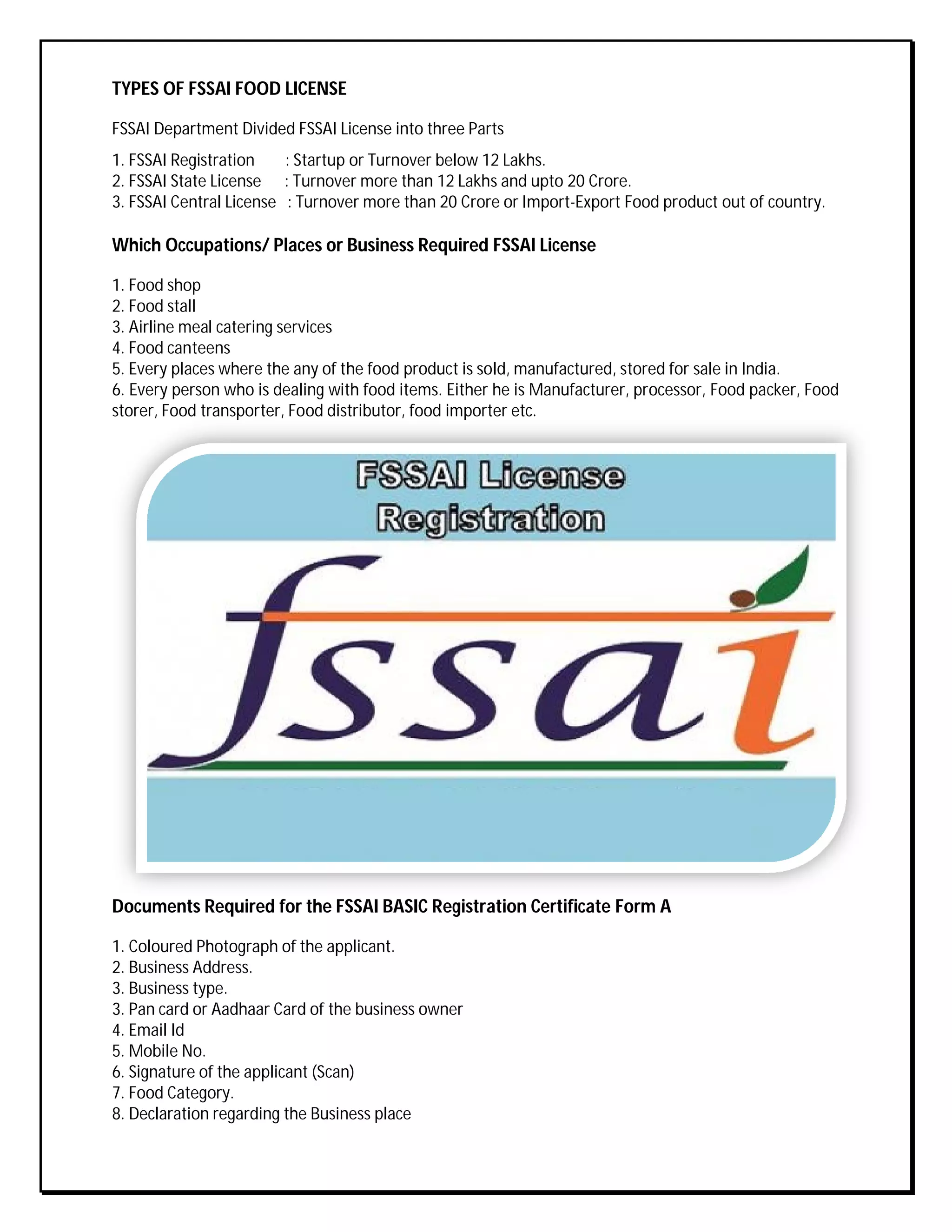 FSSAI FOOD LICENSE REGISTRATION ONLINE | PDF