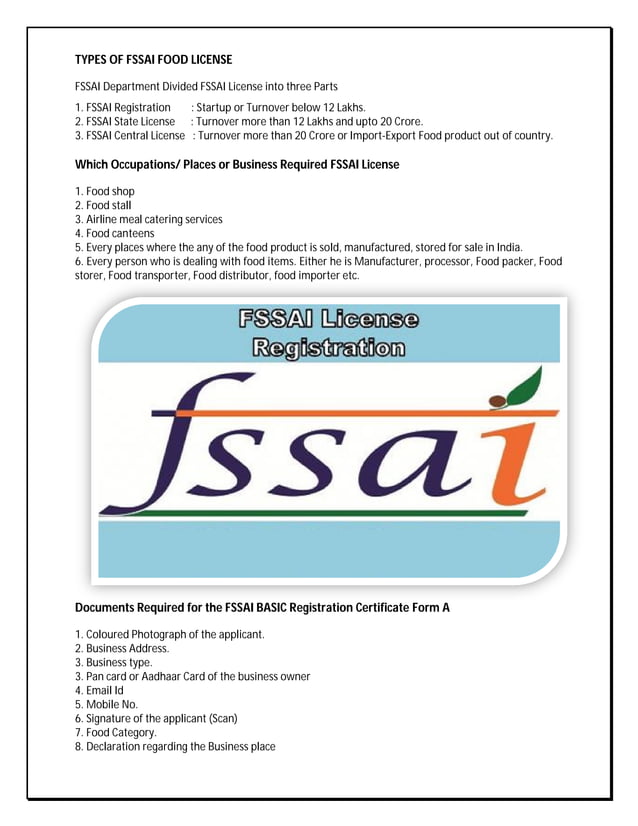 FSSAI FOOD LICENSE REGISTRATION ONLINE | PDF