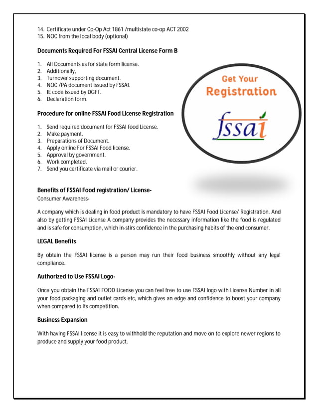 FSSAI FOOD LICENSE REGISTRATION ONLINE | PDF