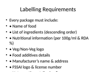 FSSAI_Labelling of food products packagi | PPTX