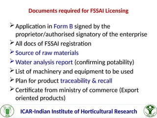 FSSAI Licensing procedures for food processors | PPTX