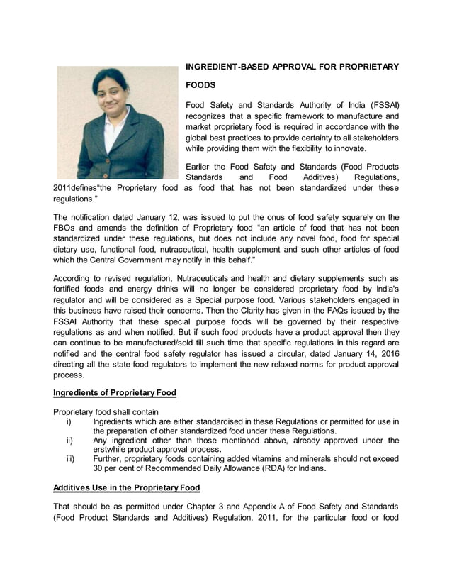 INGREDIENT- BASED APPROVAL FOR PROPRIETARY FOODS | PDF