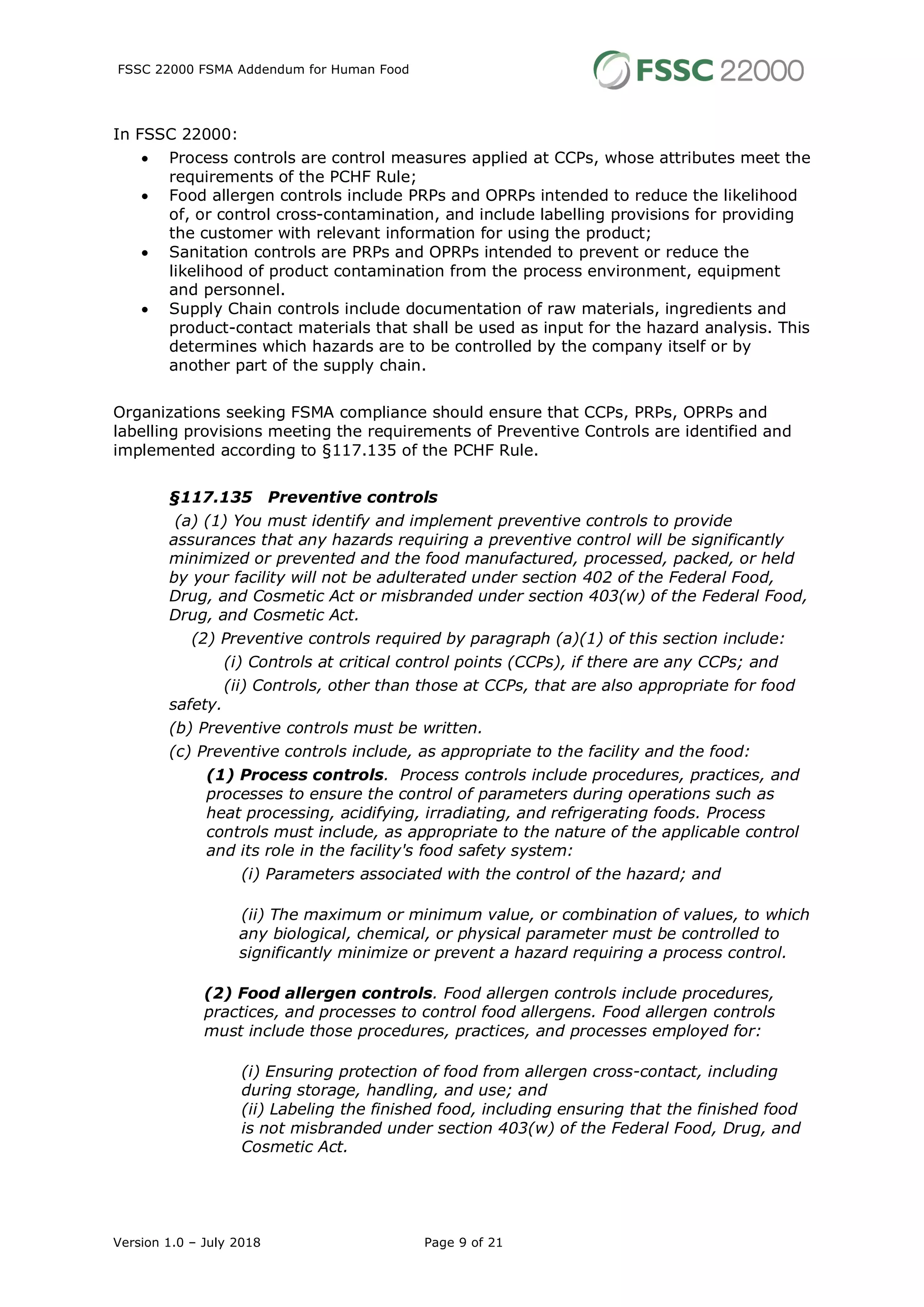 Fssc 22000-fsma-addendum-for-human-food-final | PDF