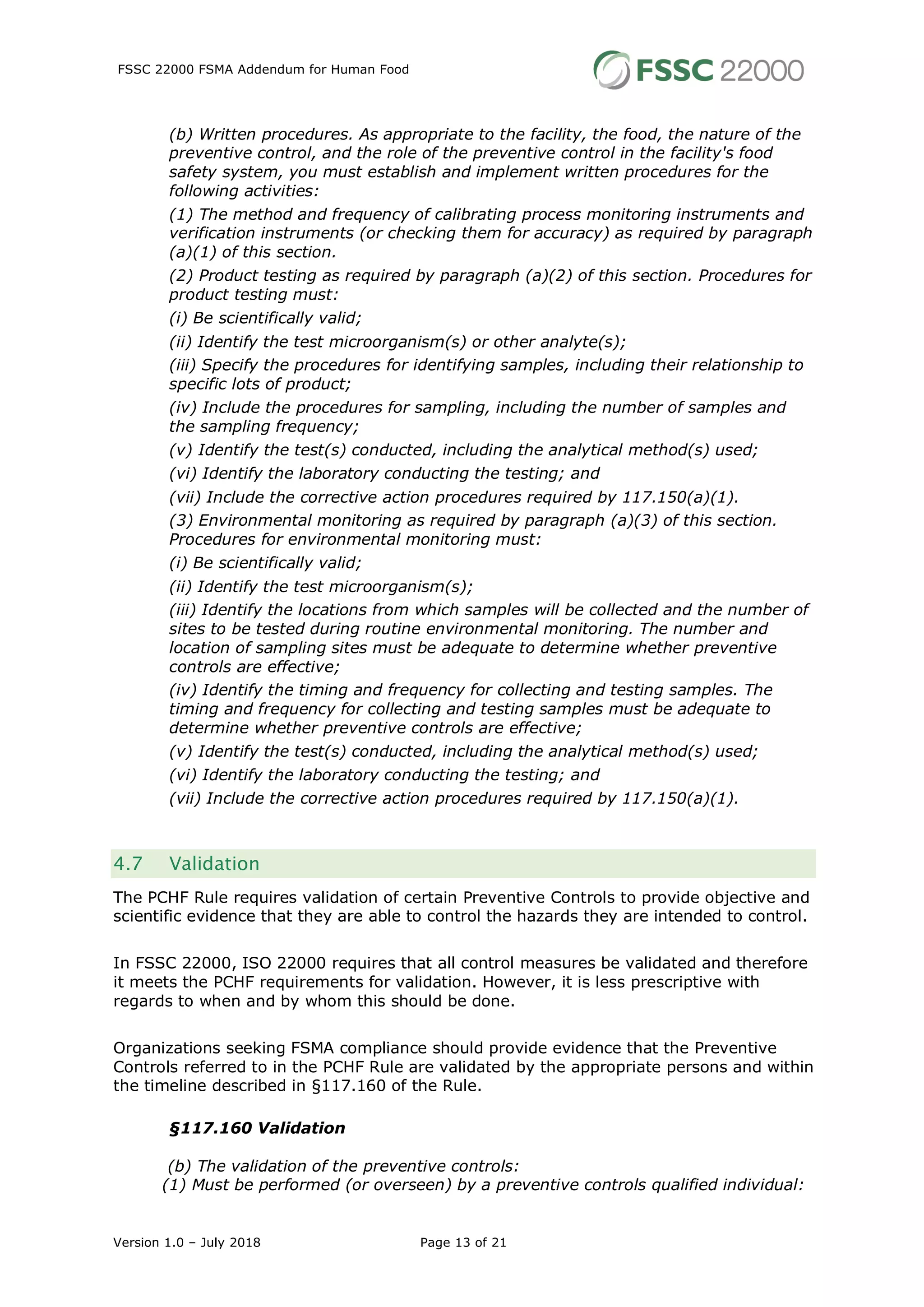 Fssc 22000-fsma-addendum-for-human-food-final | PDF