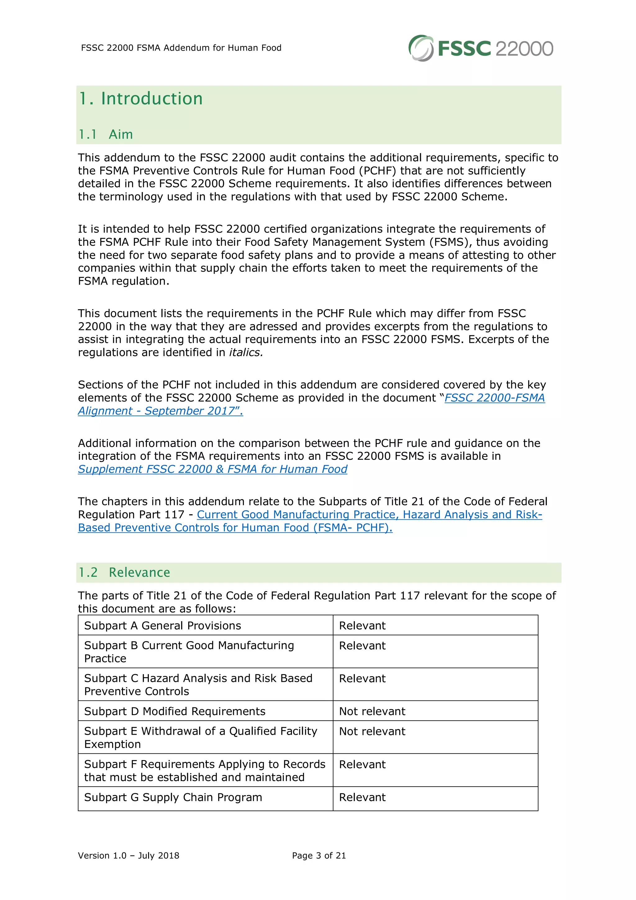 Fssc 22000-fsma-addendum-for-human-food-final | PDF