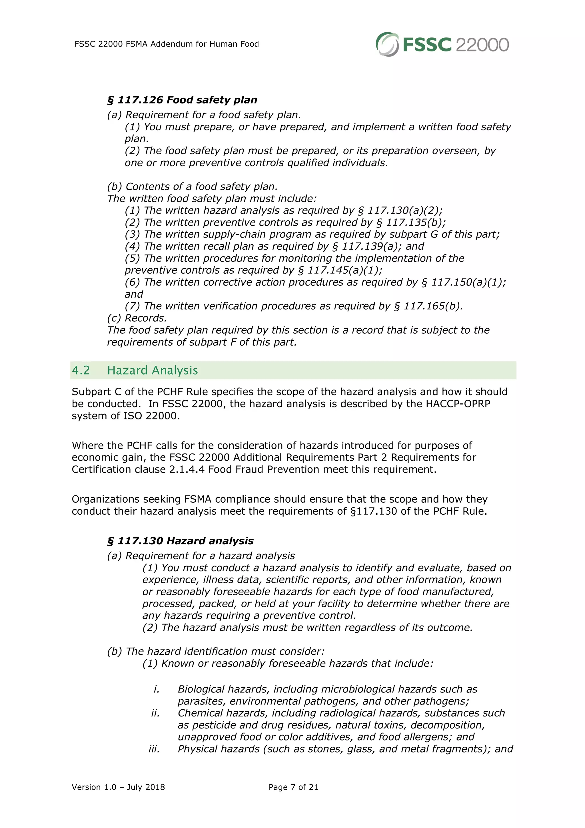 Fssc 22000-fsma-addendum-for-human-food-final | PDF