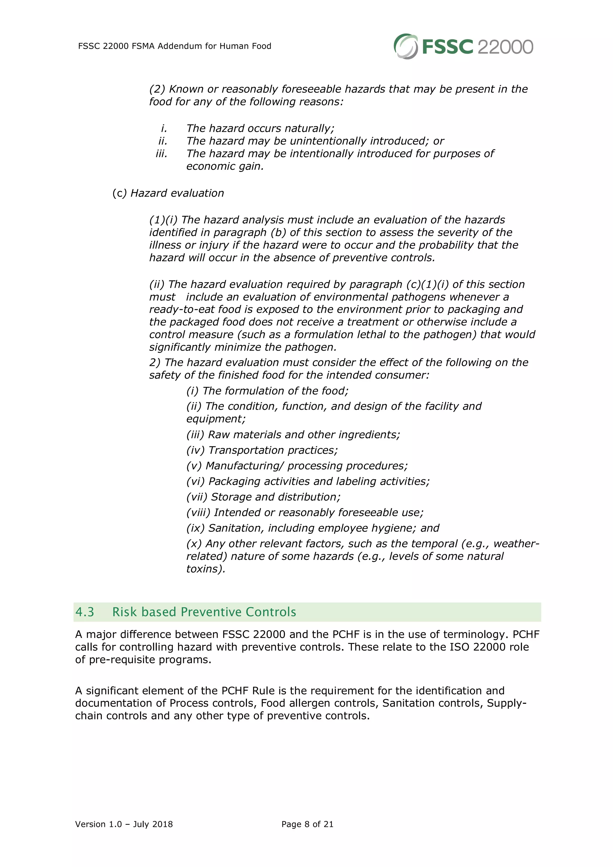 Fssc 22000-fsma-addendum-for-human-food-final | PDF