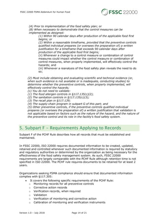 Fssc 22000-fsma-addendum-for-human-food-final | PDF
