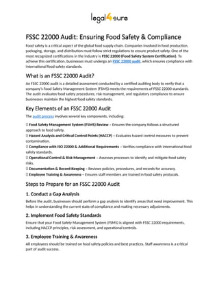 FSSC 22000 Audit – Ensure Food Safety & Compliance | Legal4sure | PDF