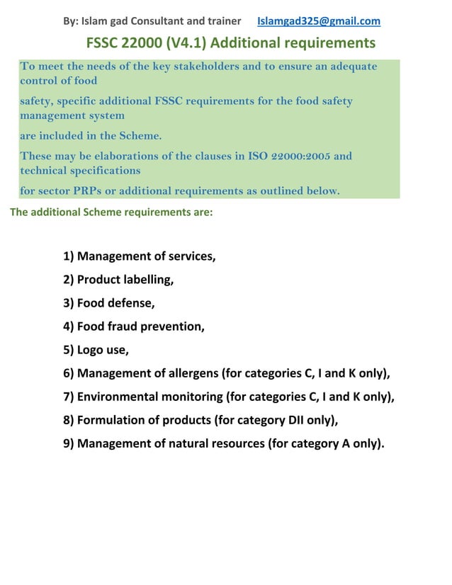 Fssc 22000 (v4.1) additional requirements | PDF