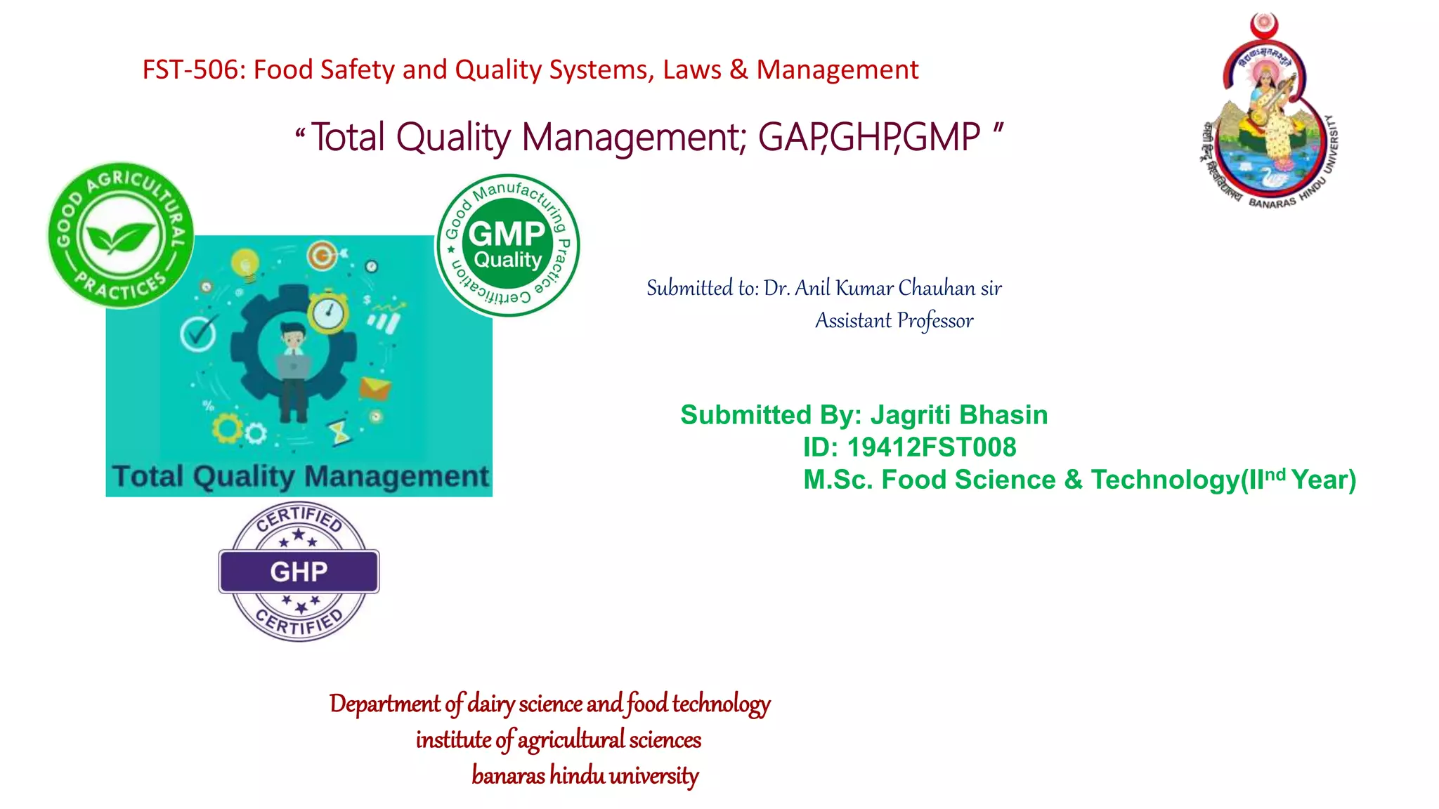 Total Quality Management in Food Industry | PPTX