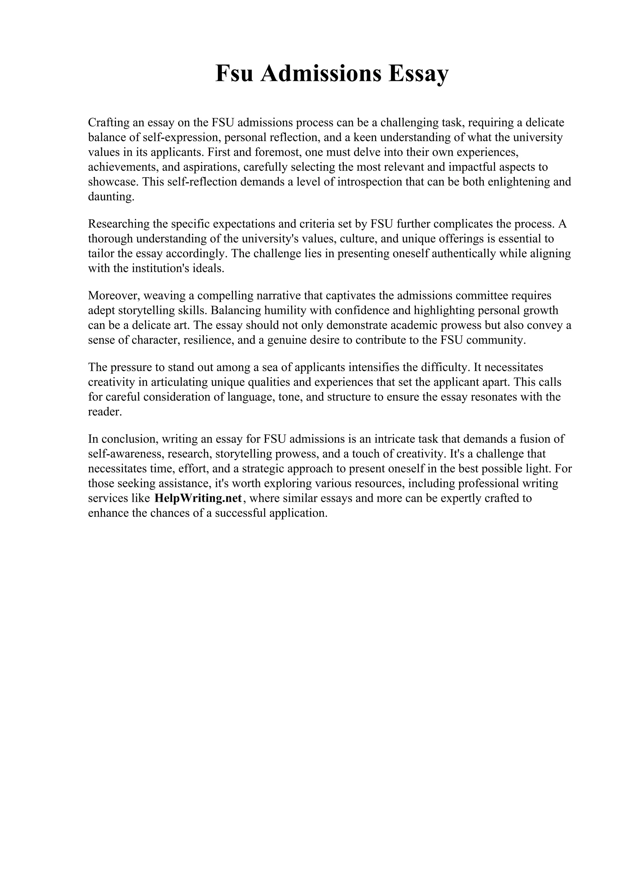 Fsu Admissions Essay | PDF