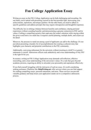 Fsu College Application Essay. William Woods University | PDF