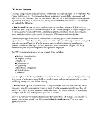 Fsu Resume Examples | PDF | Resume Writing and Advice | Job Search