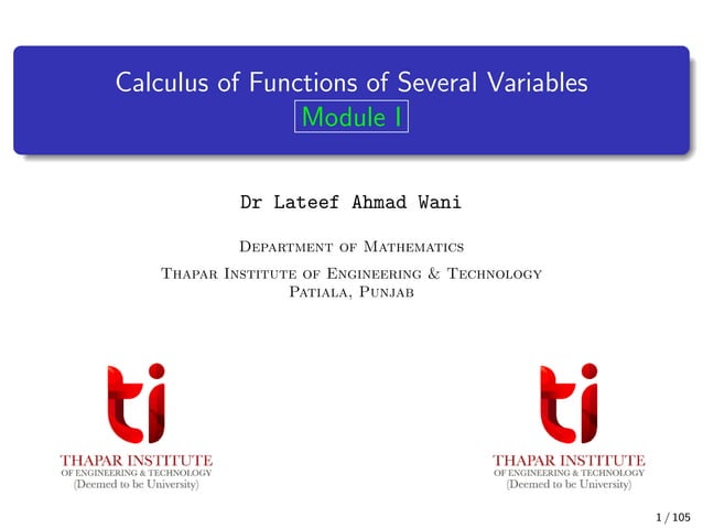 Functions of Several Variables (From Introduction upto Chain Rule) | PPT