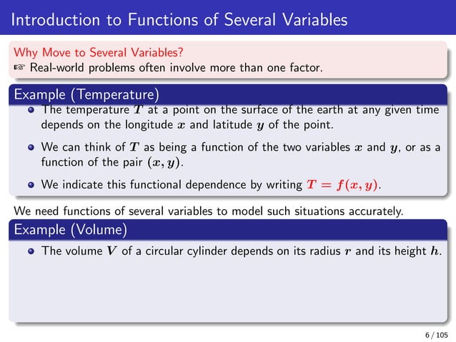 Functions of Several Variables (From Introduction upto Chain Rule) | PPT